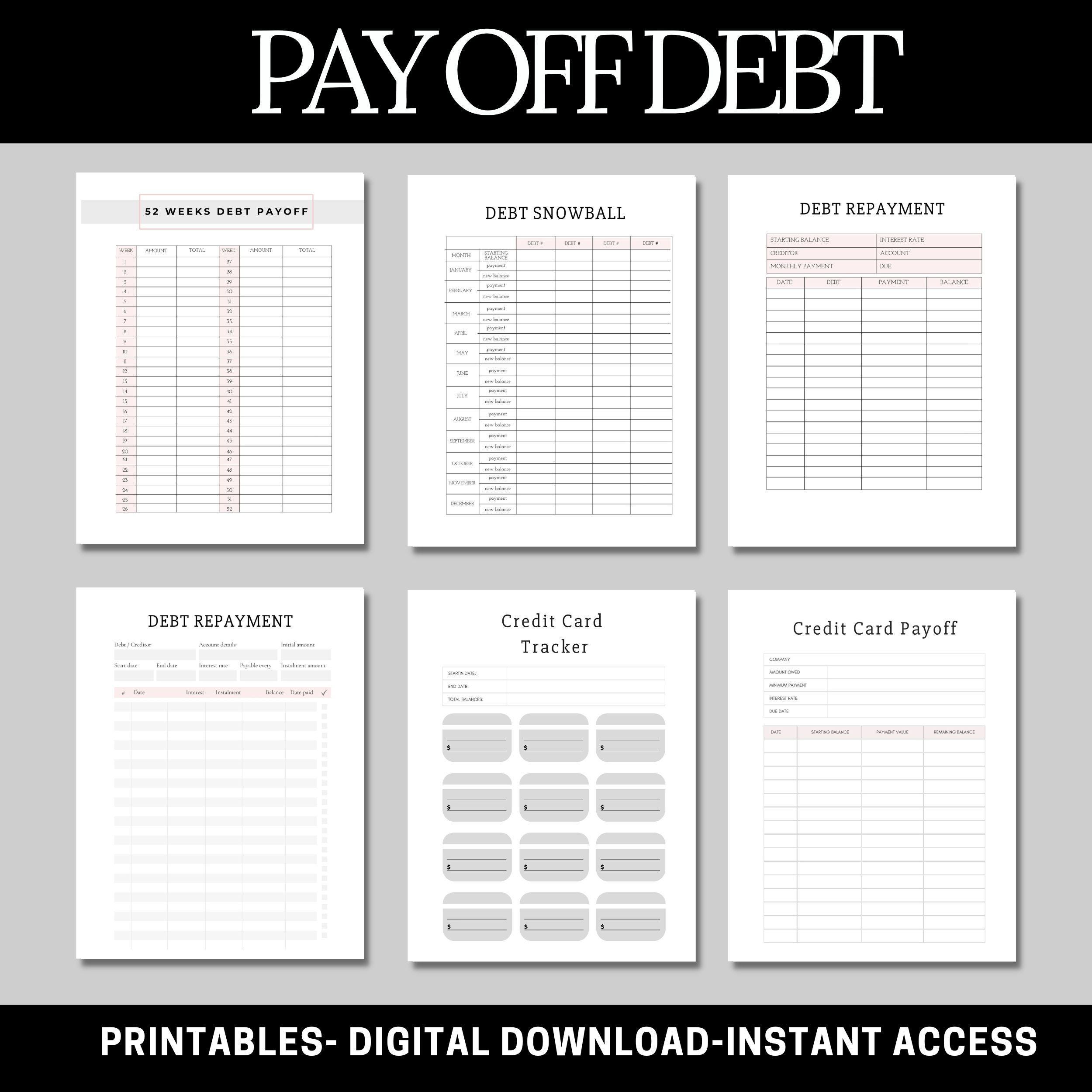 Debt Trackers, Debt Free, Payoff Chart, Bill Calendar, Finance Tracker ...