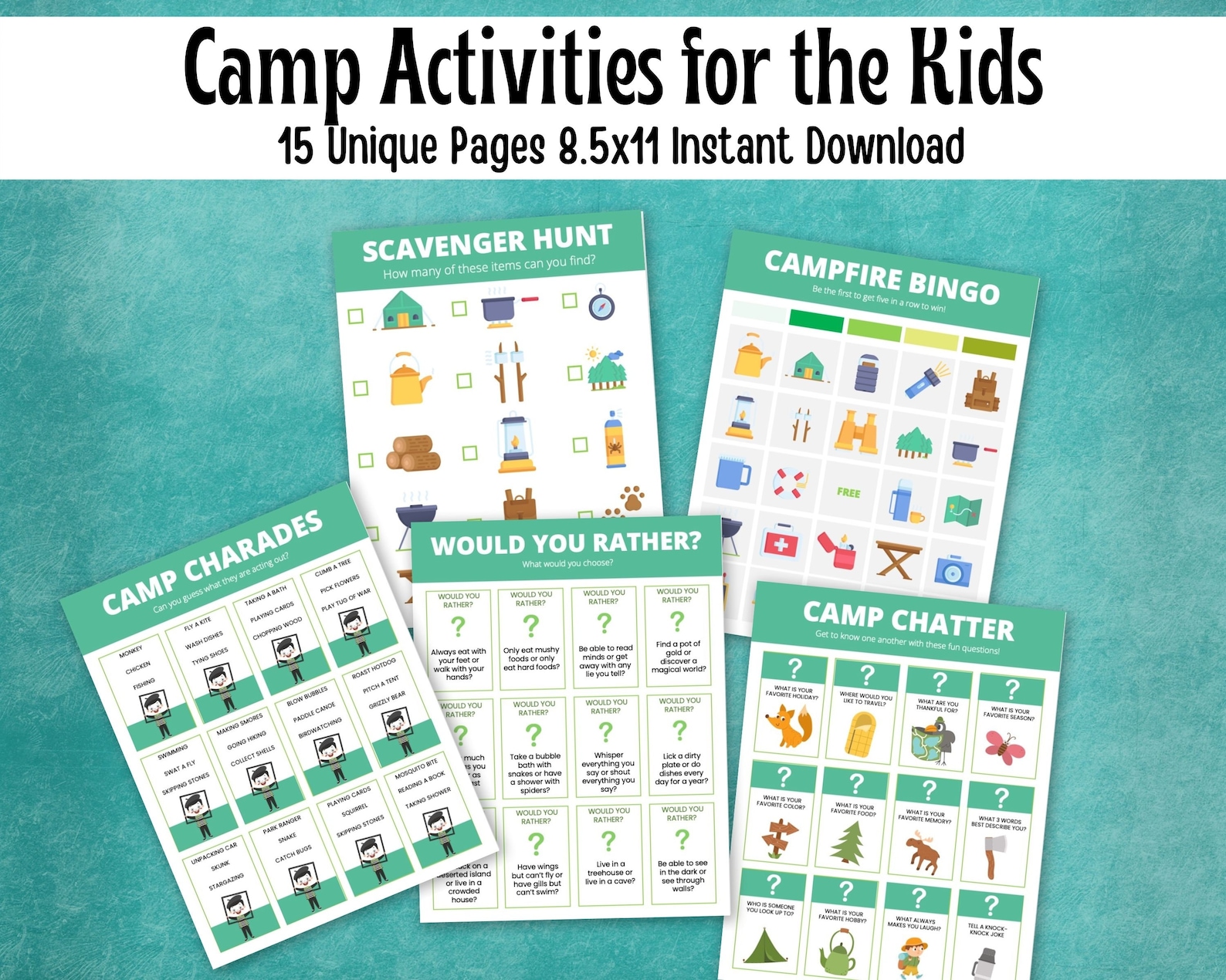 Camping Activities, Camp Kids, Scavenger Hunt, I SPY, Bingo, Charades ...