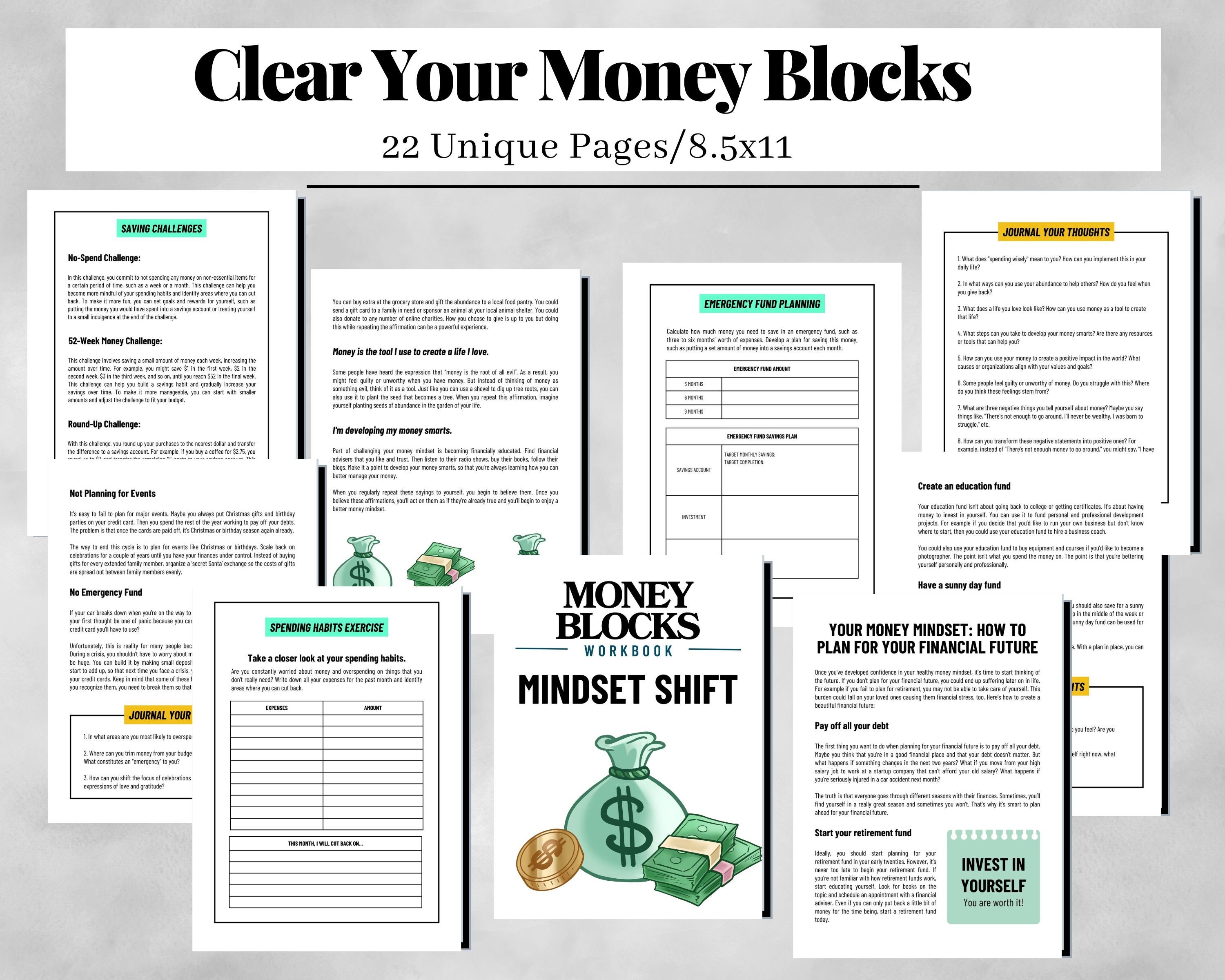 Clear Money Blocks, Mindset Journal, Growth Mindset, Savings Challenge ...