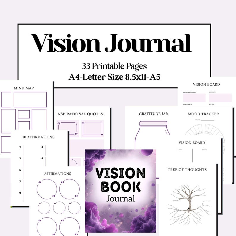 Vision Board Printable PDF | Goal Setting Planner Journal ...