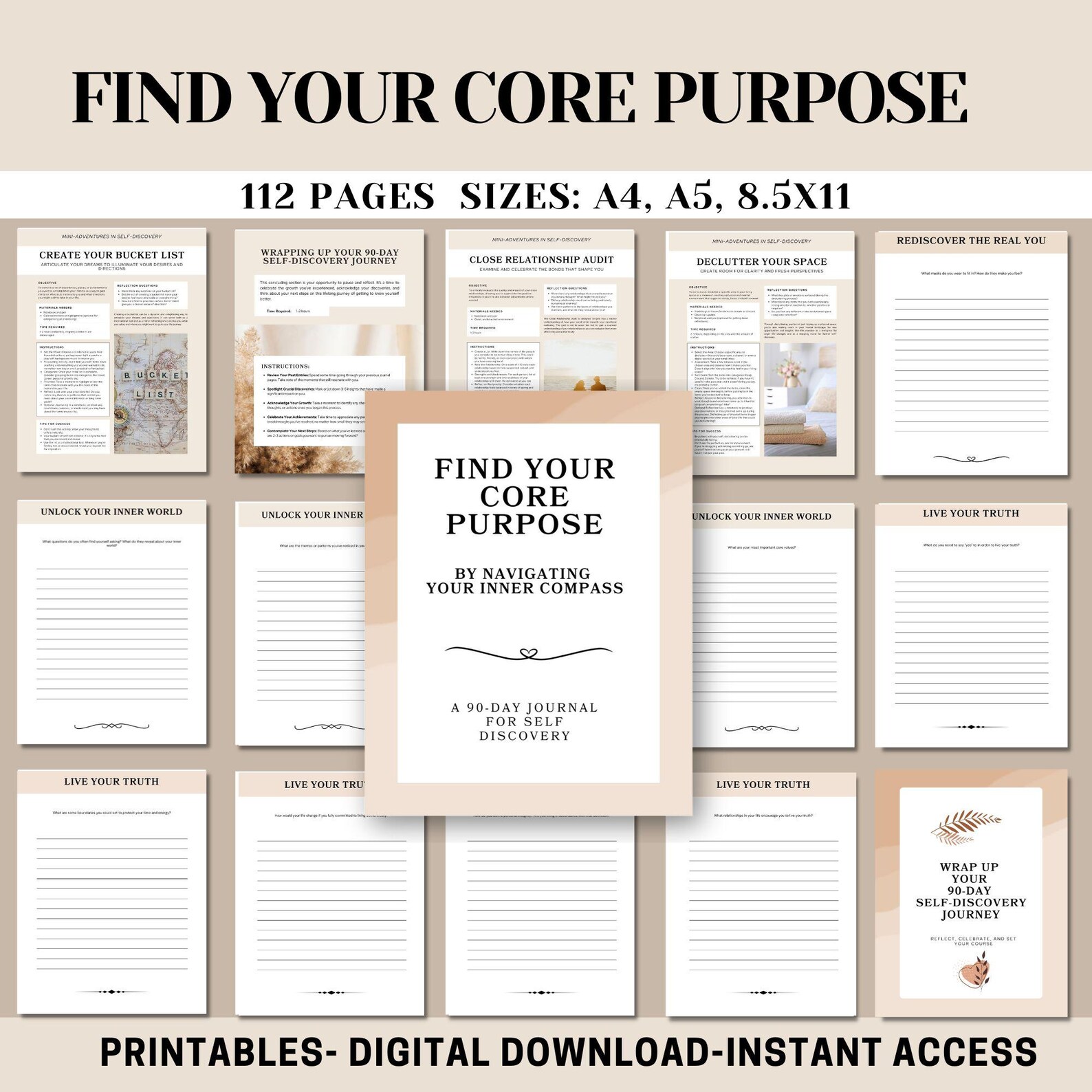 Uncover Your Core Purpose, Journal Prompts, Therapy Journal, Wellness ...