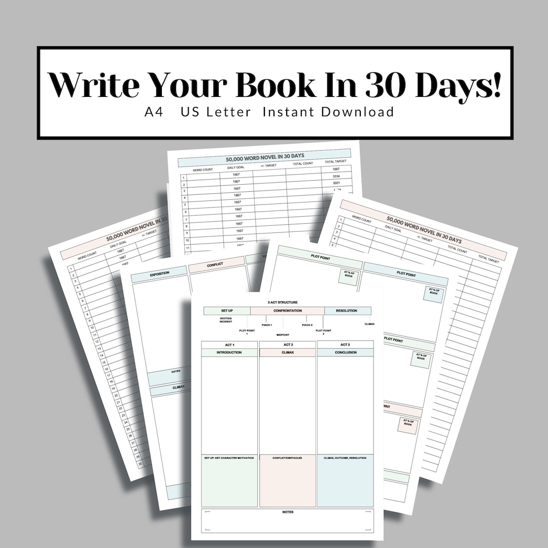 Write Your Novel in 30 Days Printable | 30-day Writing Planner, Daily ...