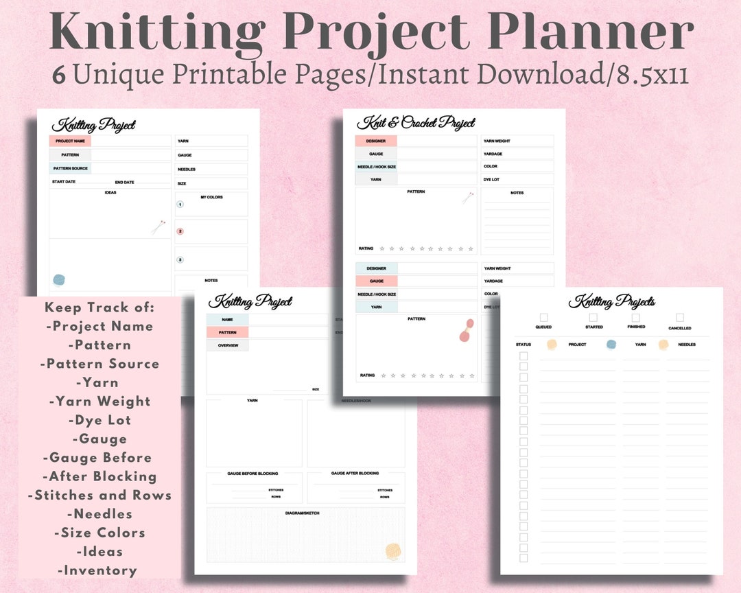 Knitting Project Knitting Chart Knitting Planner Knitting Progress ...