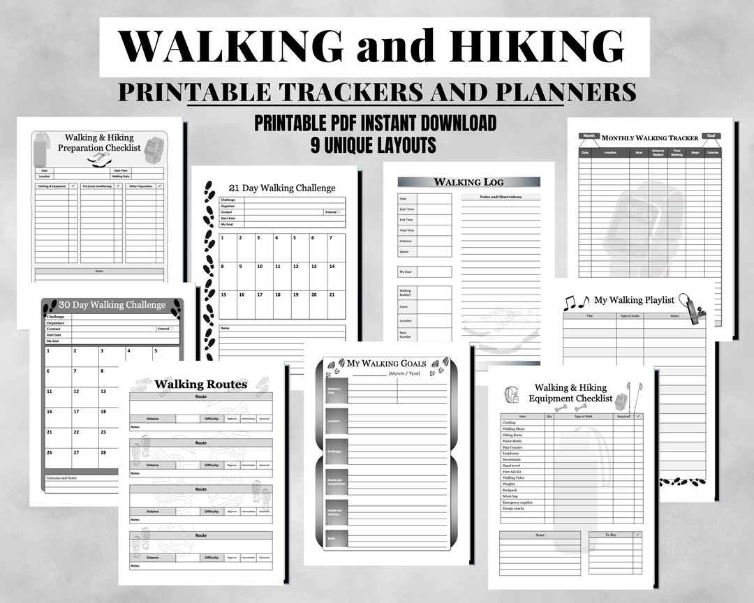 Walking, Hiking Tracker PDF, Fitness Log & Step Tracker, Outdoor ...