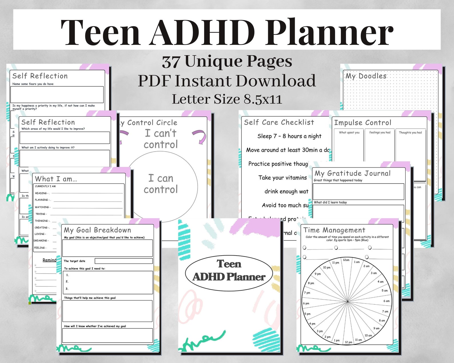 ADHD Planner for Teens: Focus & Productivity Tools (PDF Download, 8 ...