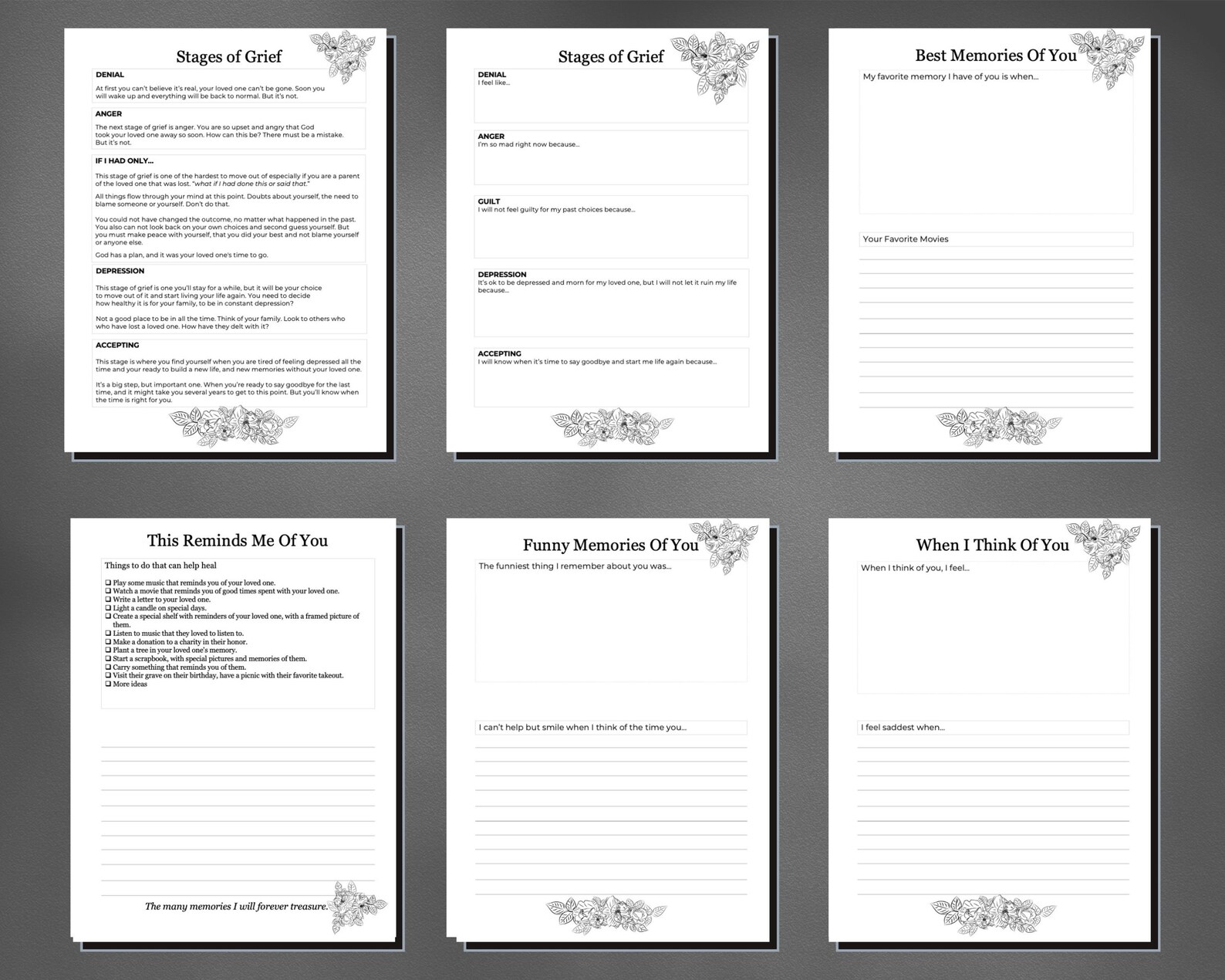 Grief Journal Healing Therapy Memory Keeper Stages of Grief - Etsy