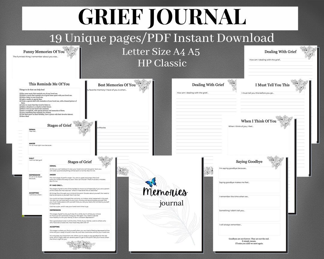 Grief Journal Healing Therapy Memory Keeper Stages of Grief - Etsy