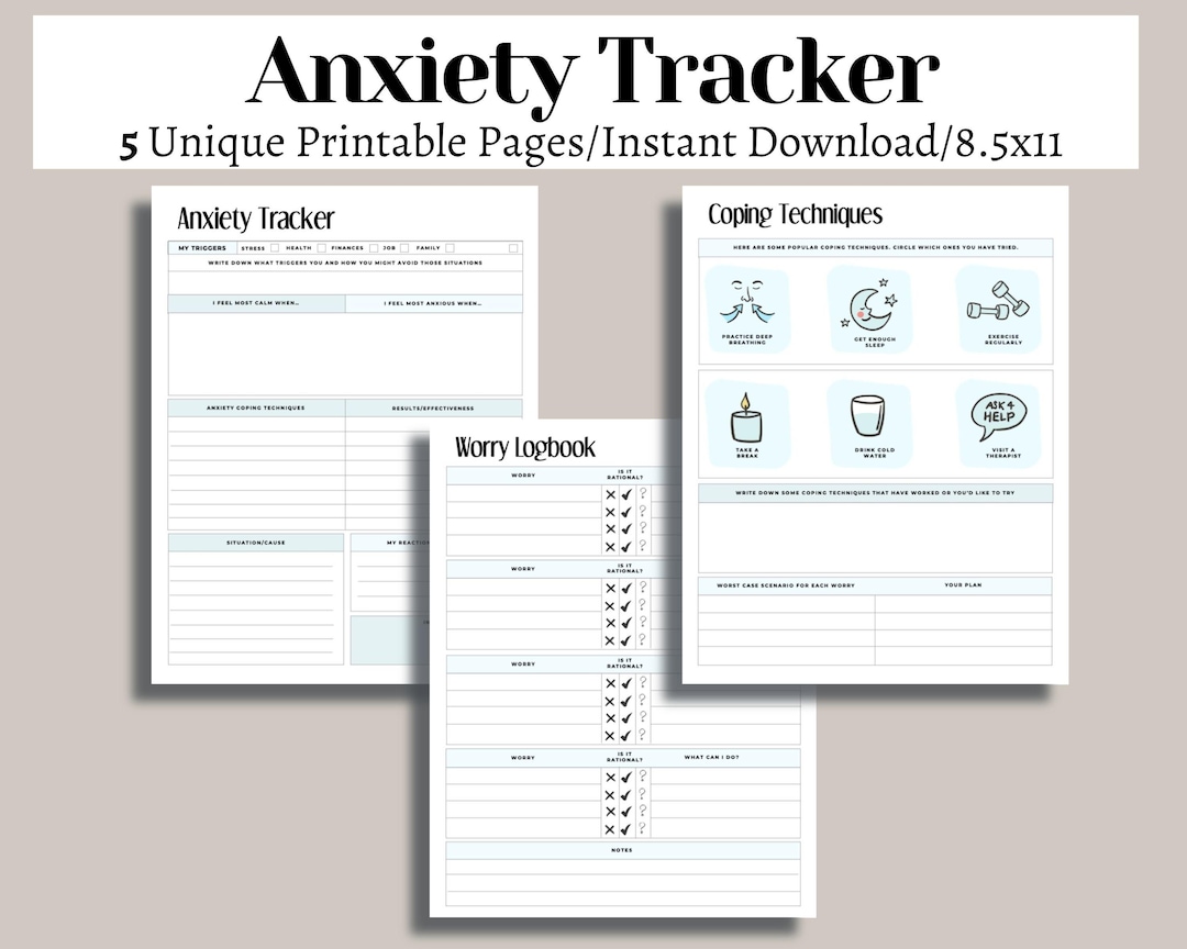 Anxiety Tracker Printable PDF, Anxiety Journal Worksheet, Worry Log ...