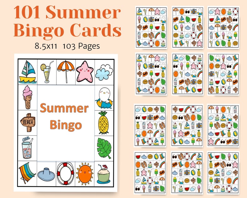 Summer Bingo Games, Summer Party Games, Kids Summer Activity, Party ...