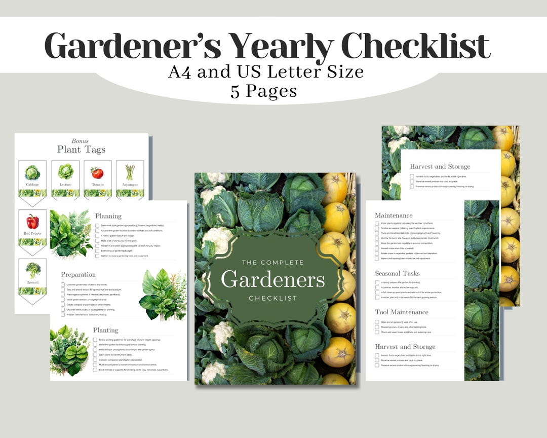 Gardeners Yearly Checklist, Gardener Gift, Gardening Planner, Plant ...