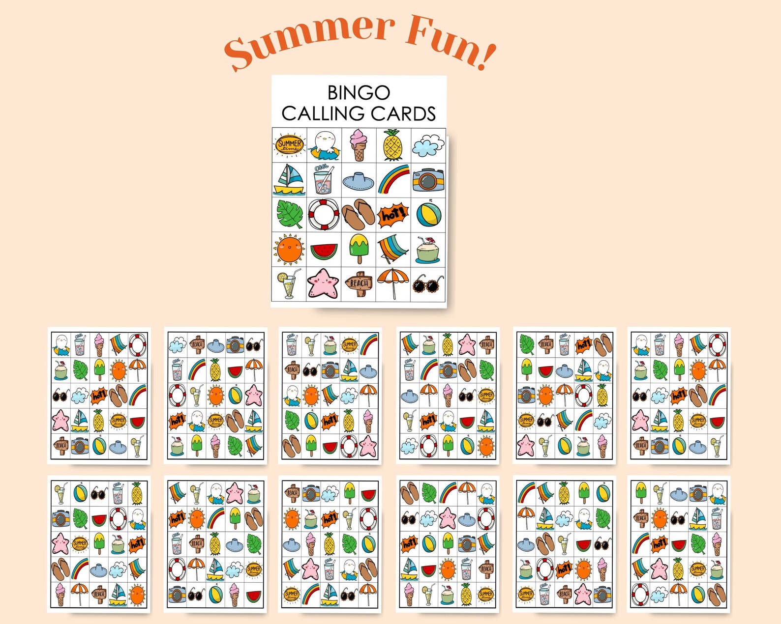 Summer Bingo Games, Summer Party Games, Kids Summer Activity, Party ...