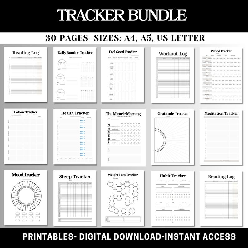Tracker Bundle, Habit Tracker, Reading Journal, Savings Challenge ...
