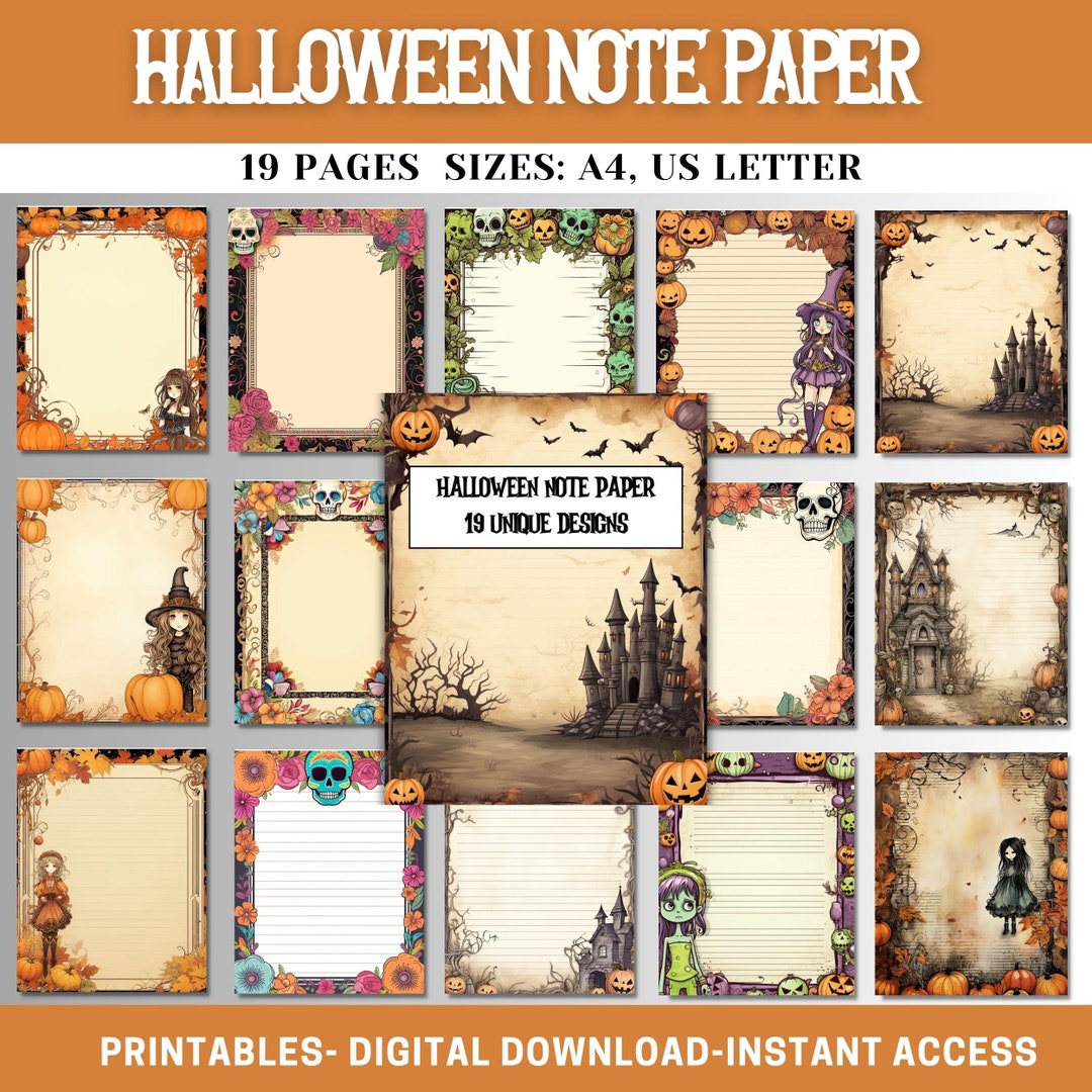 Halloween Note Paper, Halloween Decor, Halloween Paper Pack, Halloween ...