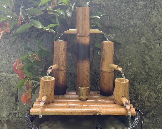 Bamboo Water Feature Height 40cm, Fountain Japanese Style Backyard Pond ...