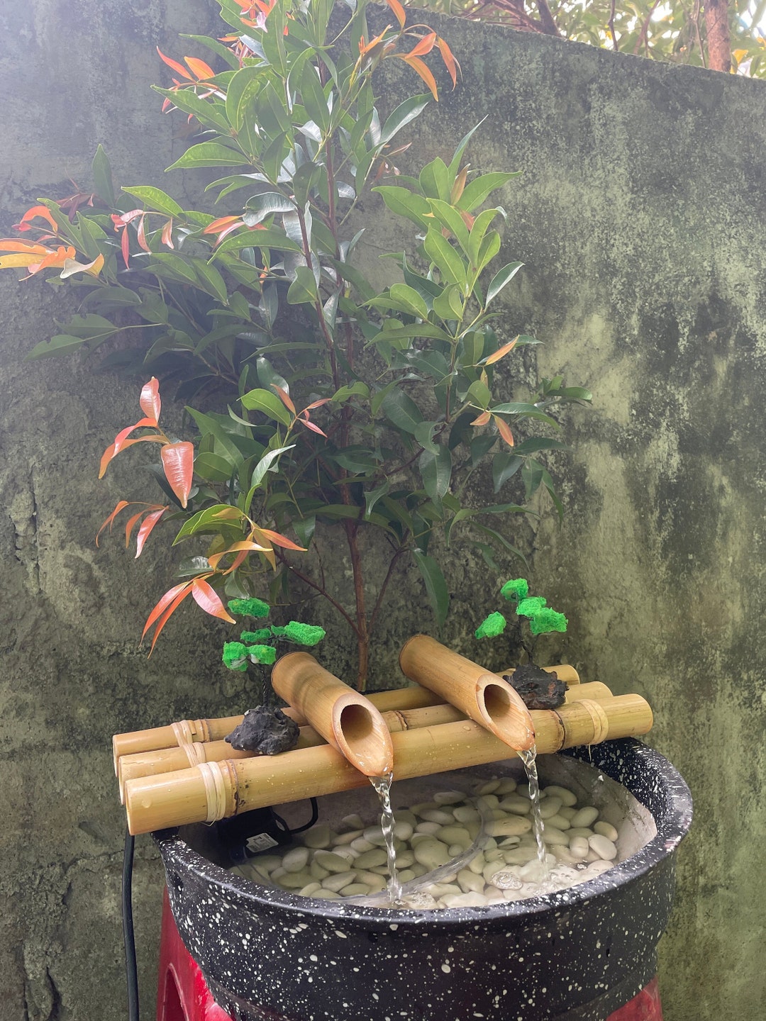 Water Bamboo Fountain Feature Kit, Japanese Style Backyard Pond Outdoor ...