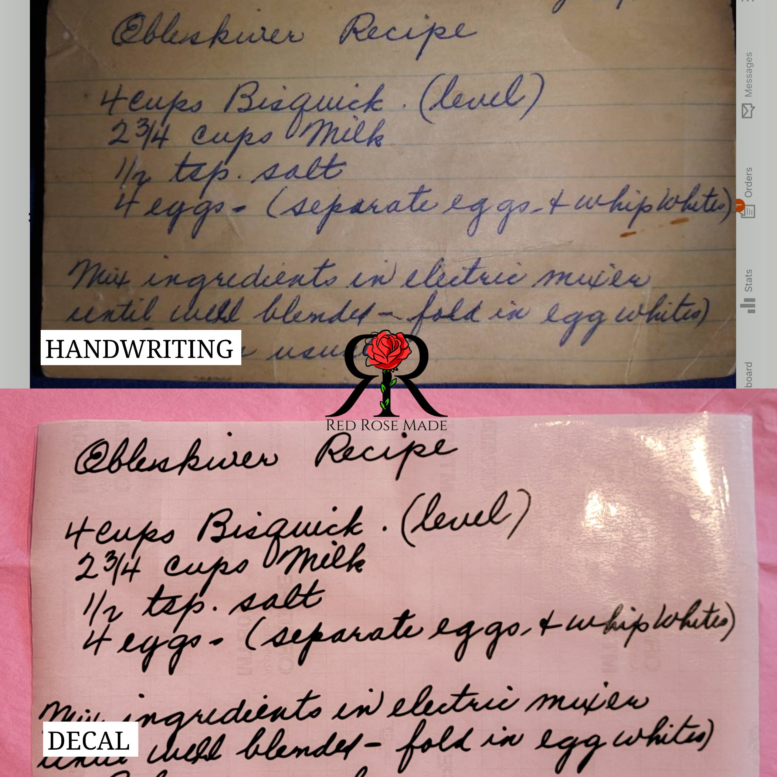 Handwritten Recipe Vinyl Decal • Custom Handwriting Sticker ...