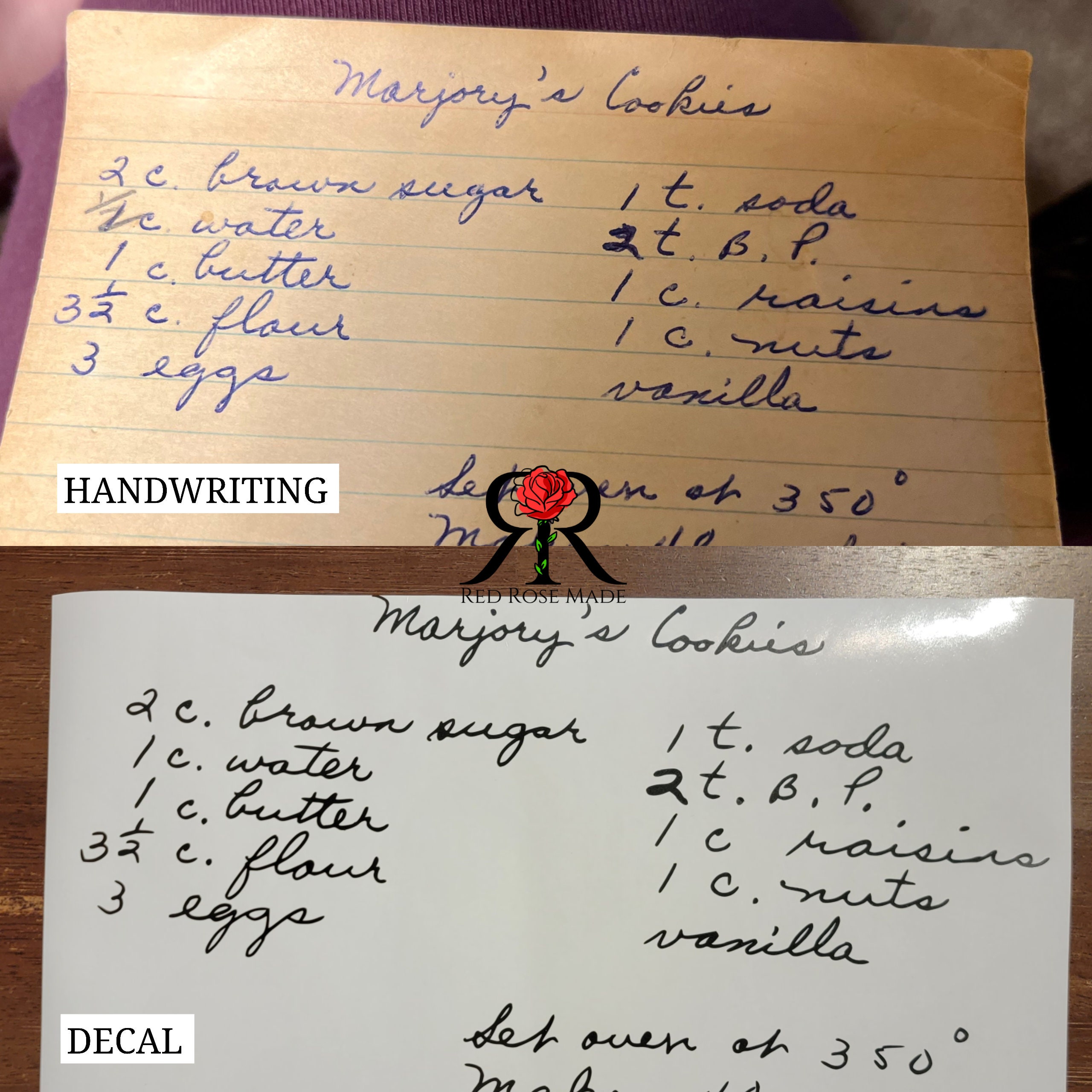 Handwritten Recipe Vinyl Decal • Custom Handwriting Sticker ...