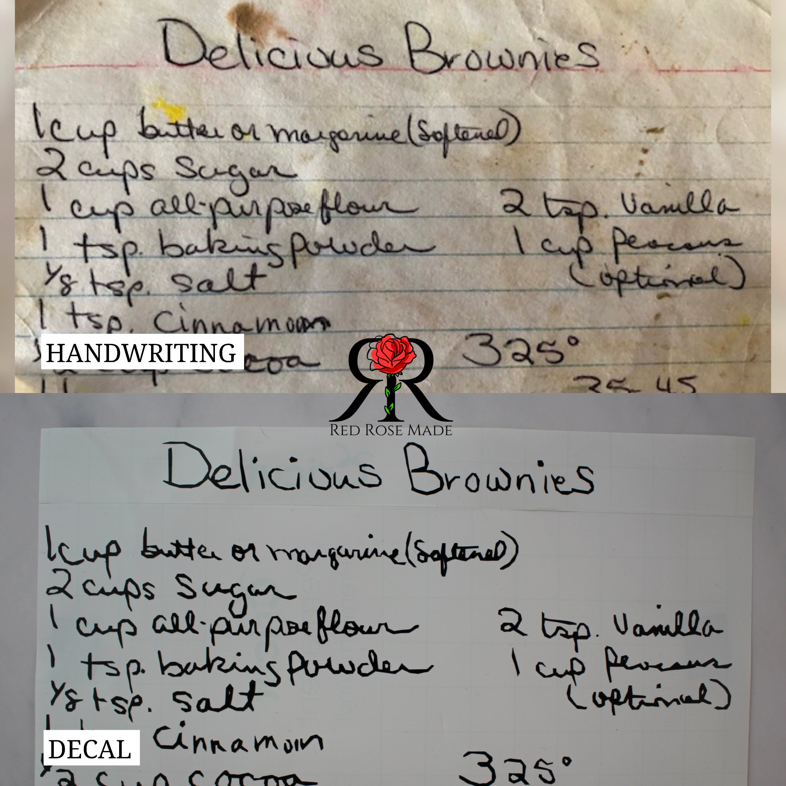 Handwritten Recipe Vinyl Decal • Custom Handwriting Sticker ...
