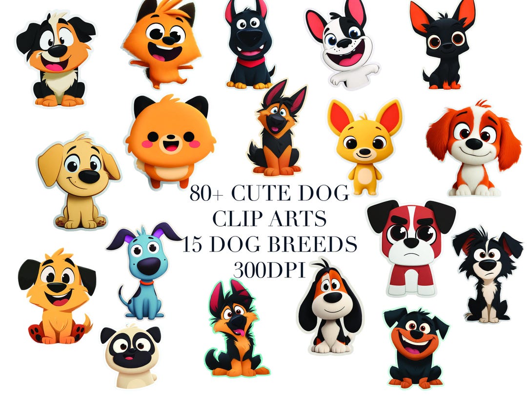 Dog Clipart Bundle |80+ Clip Art PNG |15 Dog Breeds |cartoon Dogs |300 ...