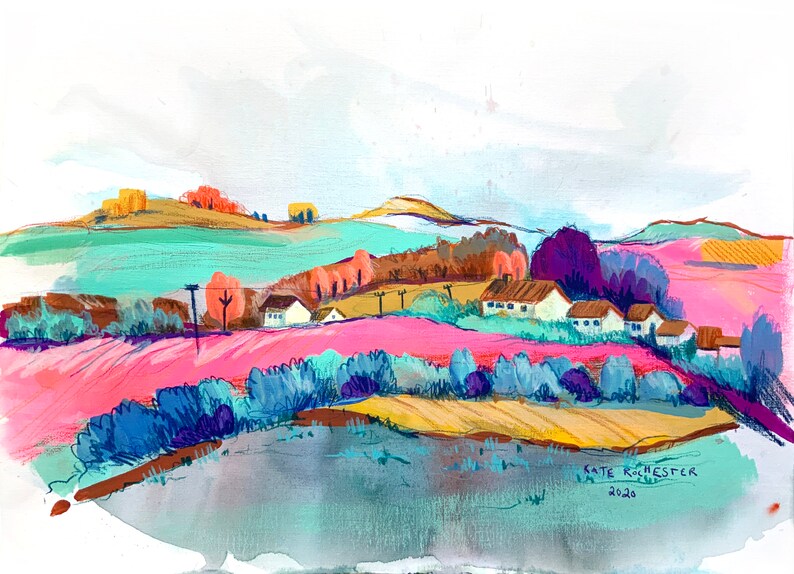 Stanton-by-dale Landscape Art Print: Contemporary Scenic Illustration ...