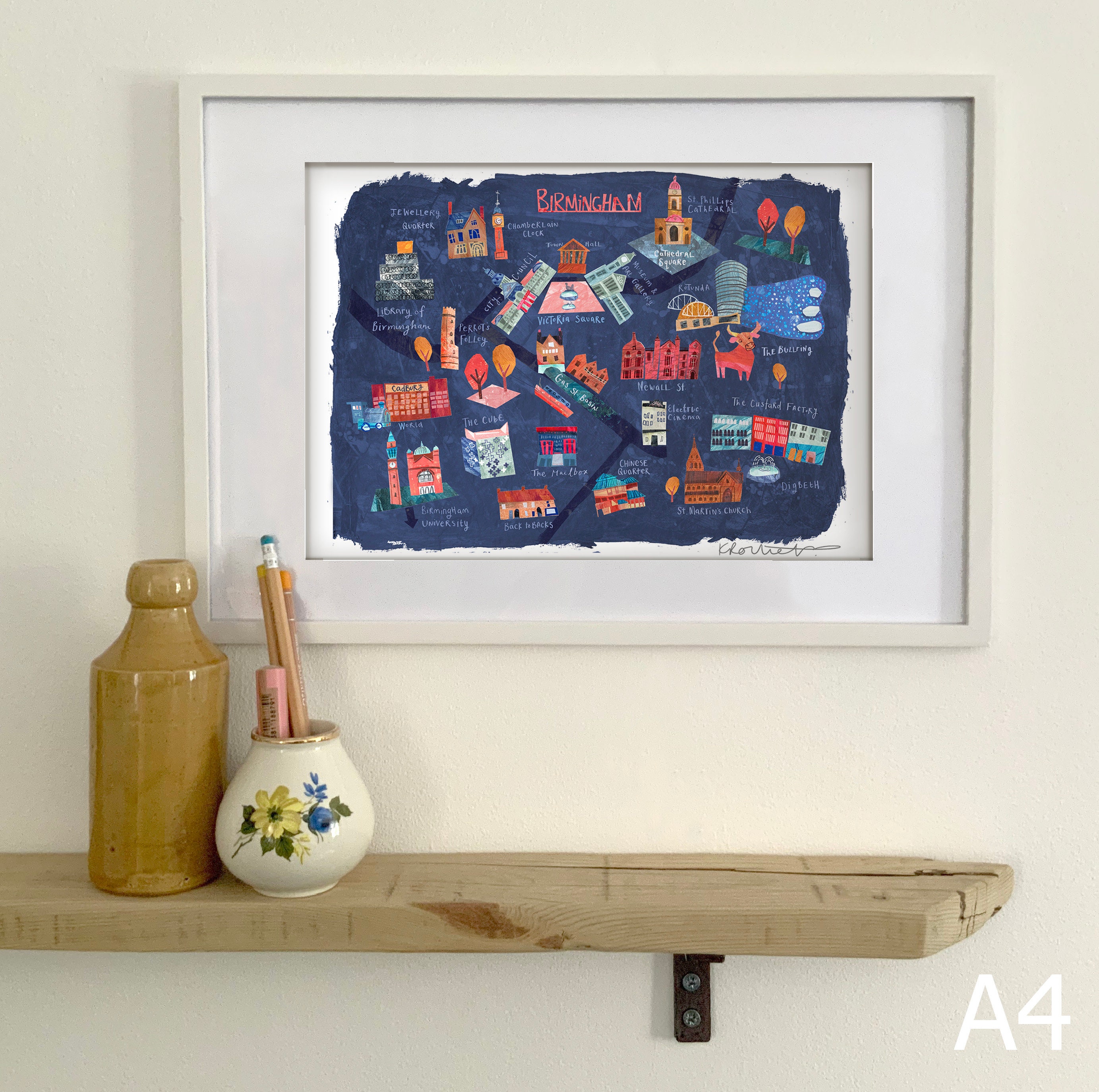 Birmingham Illustrated Map-giclee Print Illustrated Map Birmingham Wall ...