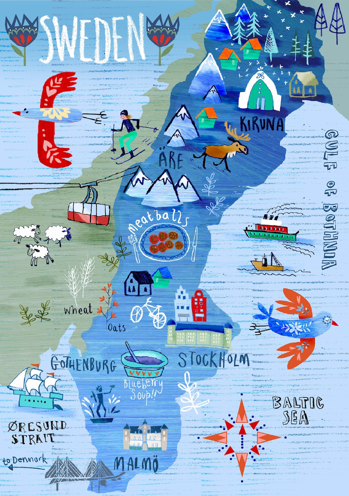 Sweden Illustrated Map Gift-giclee Print Illustrated Map | Etsy