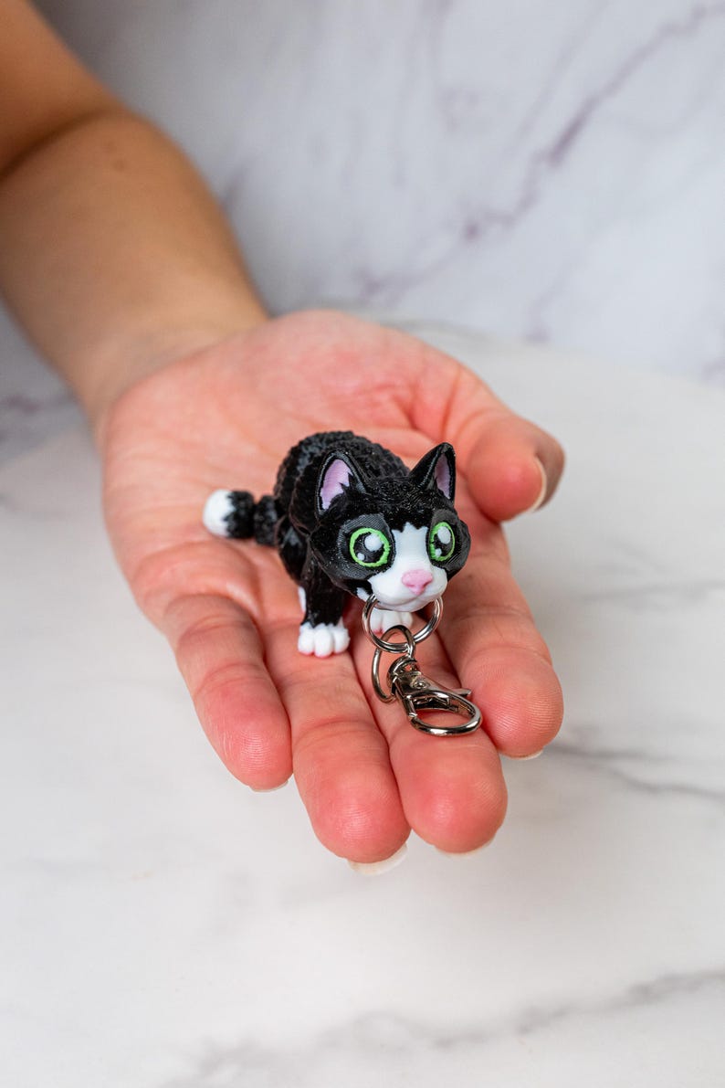 Articulated Cat Keychain 3D Printed Kitty - Tuxedo Orange Tabby Grey ...