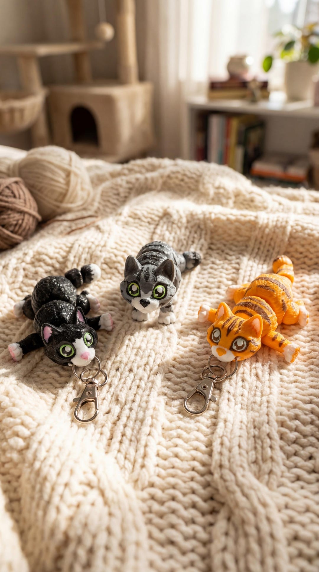 Articulated Cat Keychain 3D Printed Kitty - Tuxedo Orange Tabby Grey ...