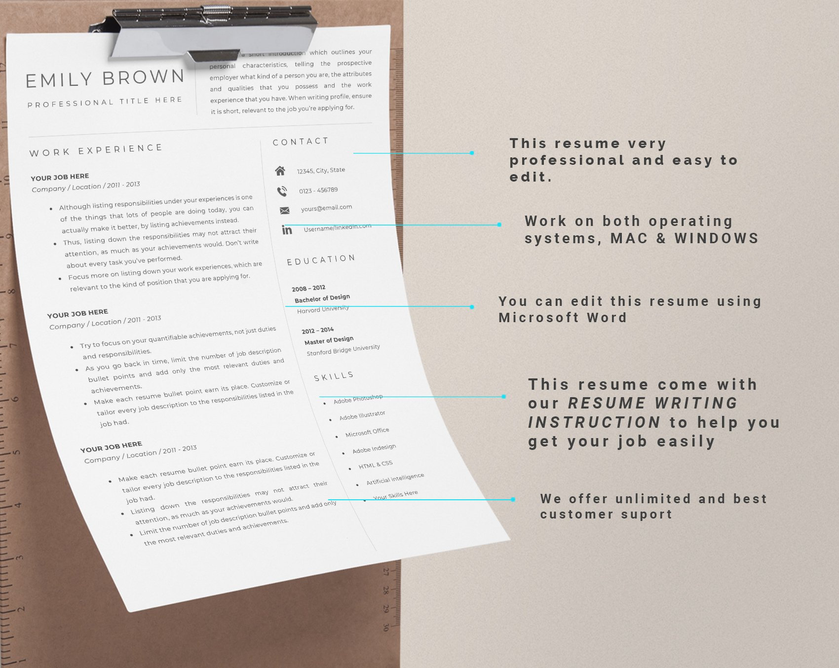Modern & Minimalist Resume Template Package | Word, Google Docs, Pages ...