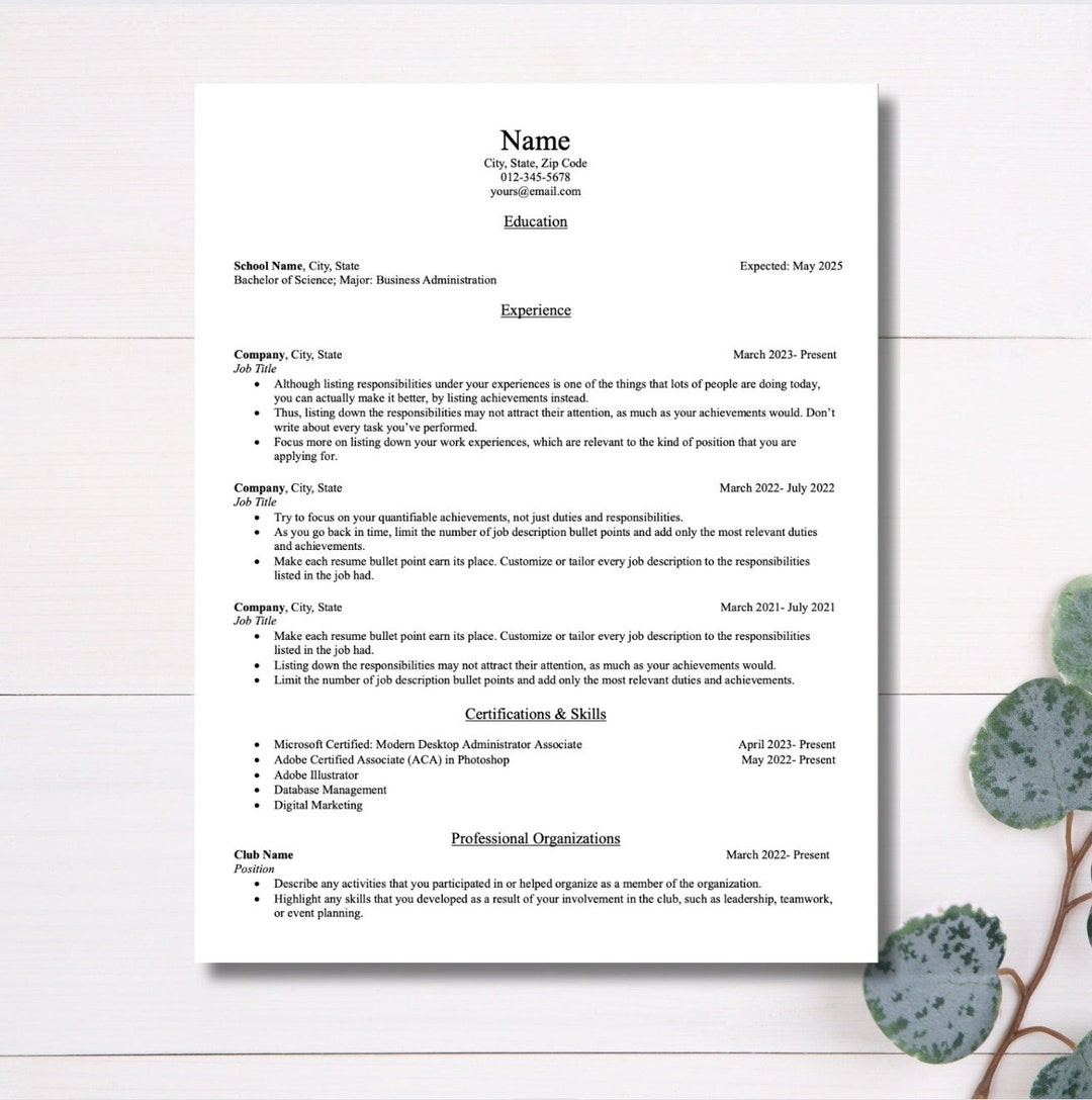 Clean & Professional Resume Template | Microsoft Word | Minimalistic ...