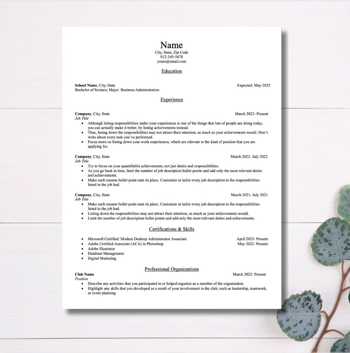 Clean & Professional Resume Template | Microsoft Word | Minimalistic ...