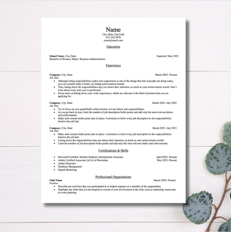 Clean & Professional Resume Template | Microsoft Word | Minimalistic ...