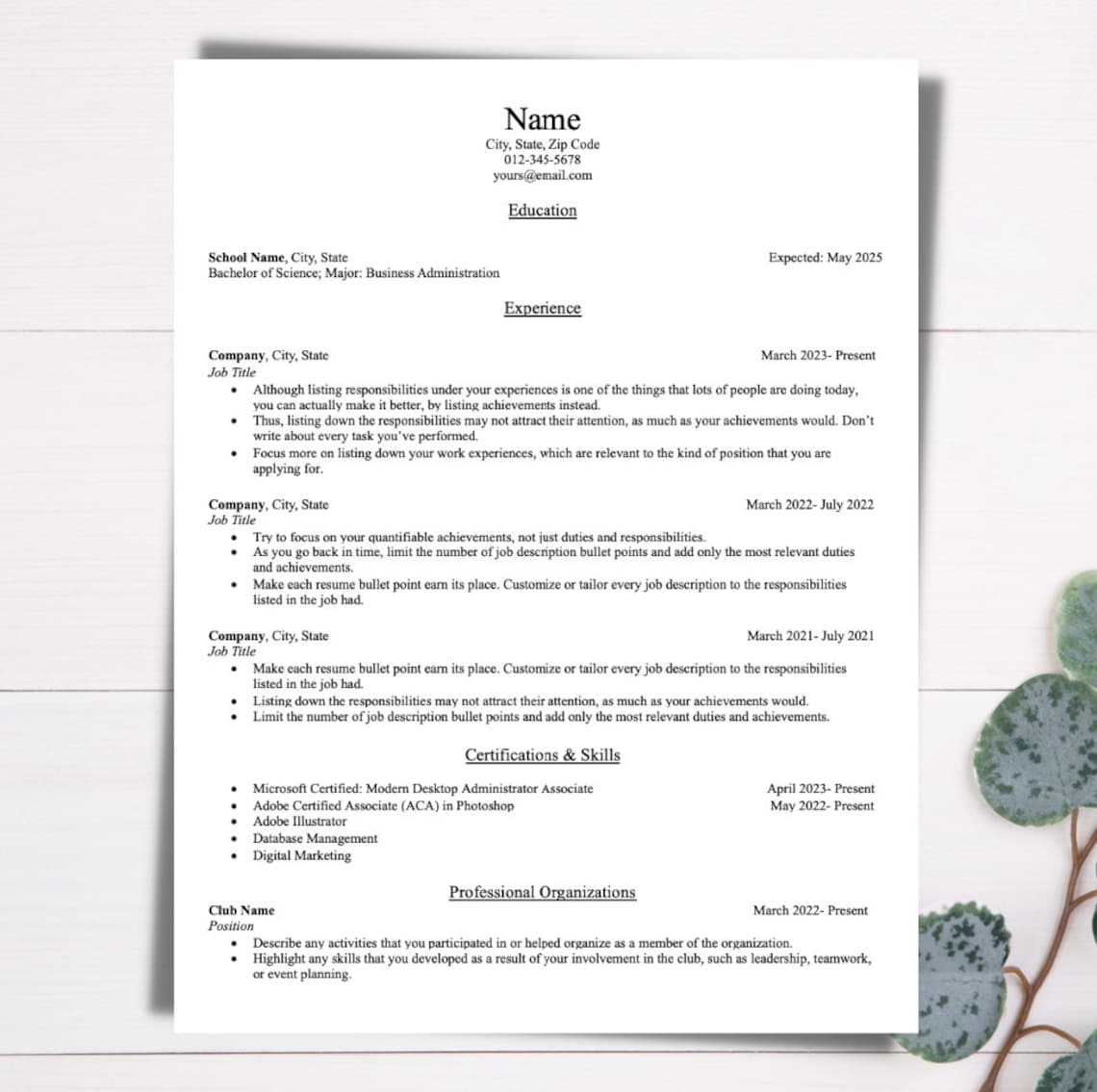 Clean & Professional Resume Template Microsoft Word - Etsy