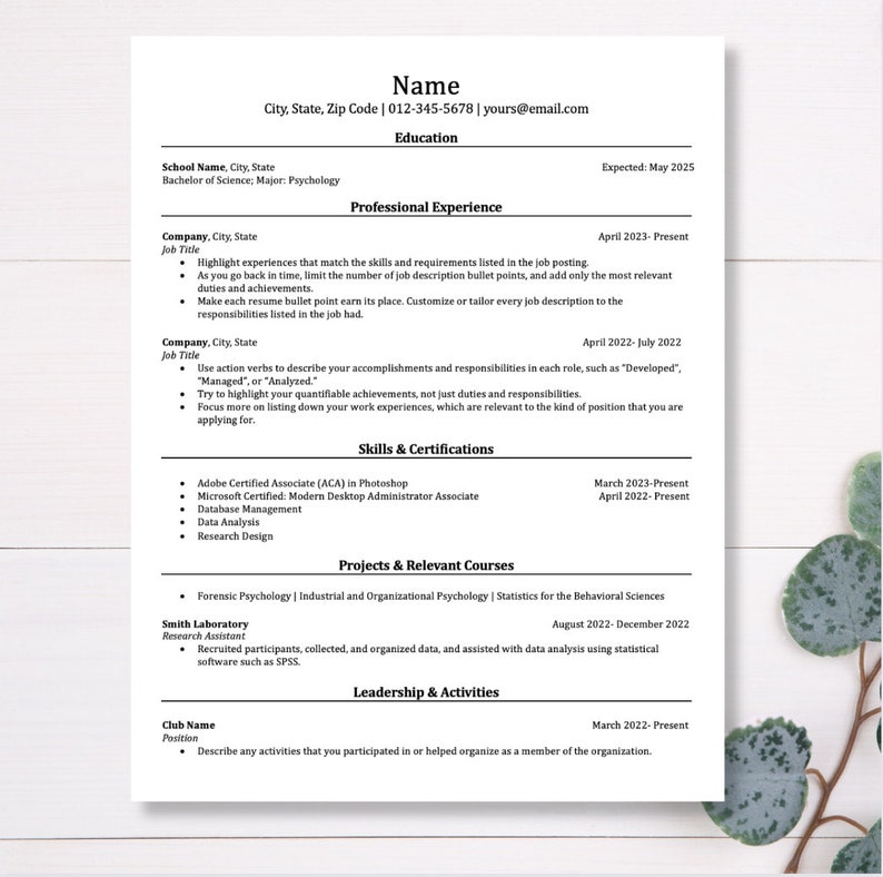 Professional Student & Graduate Resume Template Microsoft - Etsy