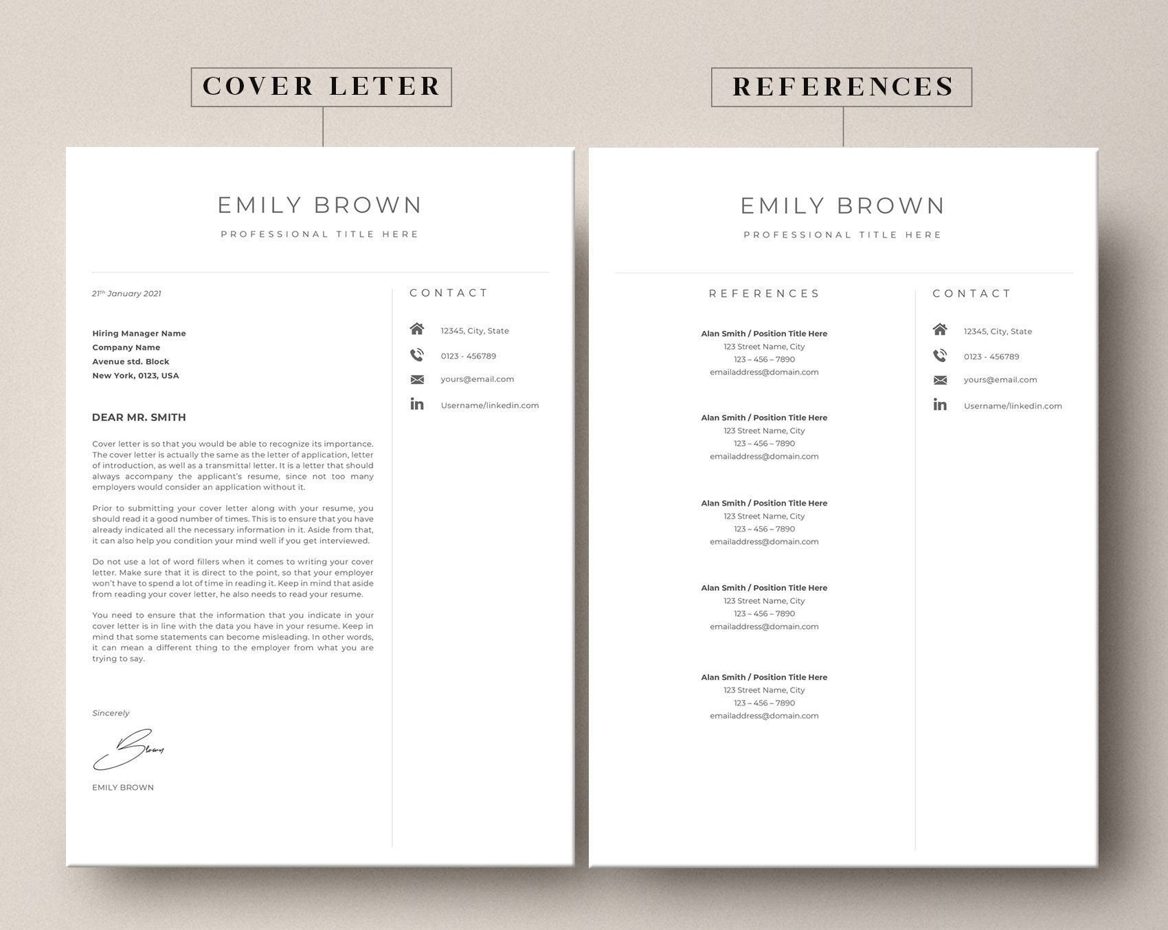 Modern & Minimalist Resume Template Package | Word, Google Docs, Pages ...