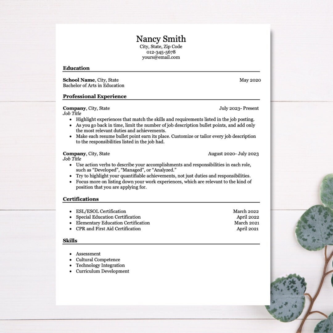 Teacher Resume Template for Google Docs, Microsoft Word, Pages ...