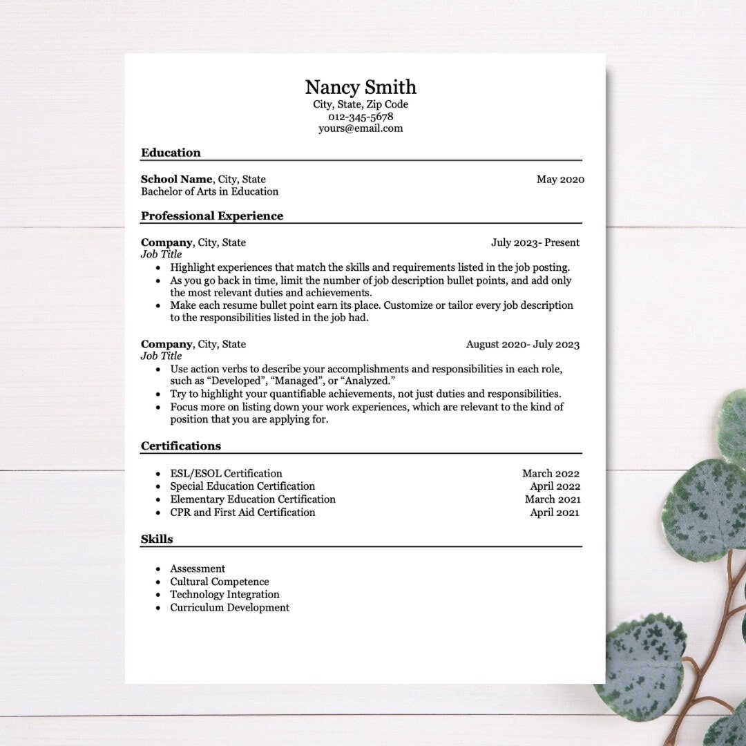 Teacher Resume Template for Google Docs, Microsoft Word, Pages ...