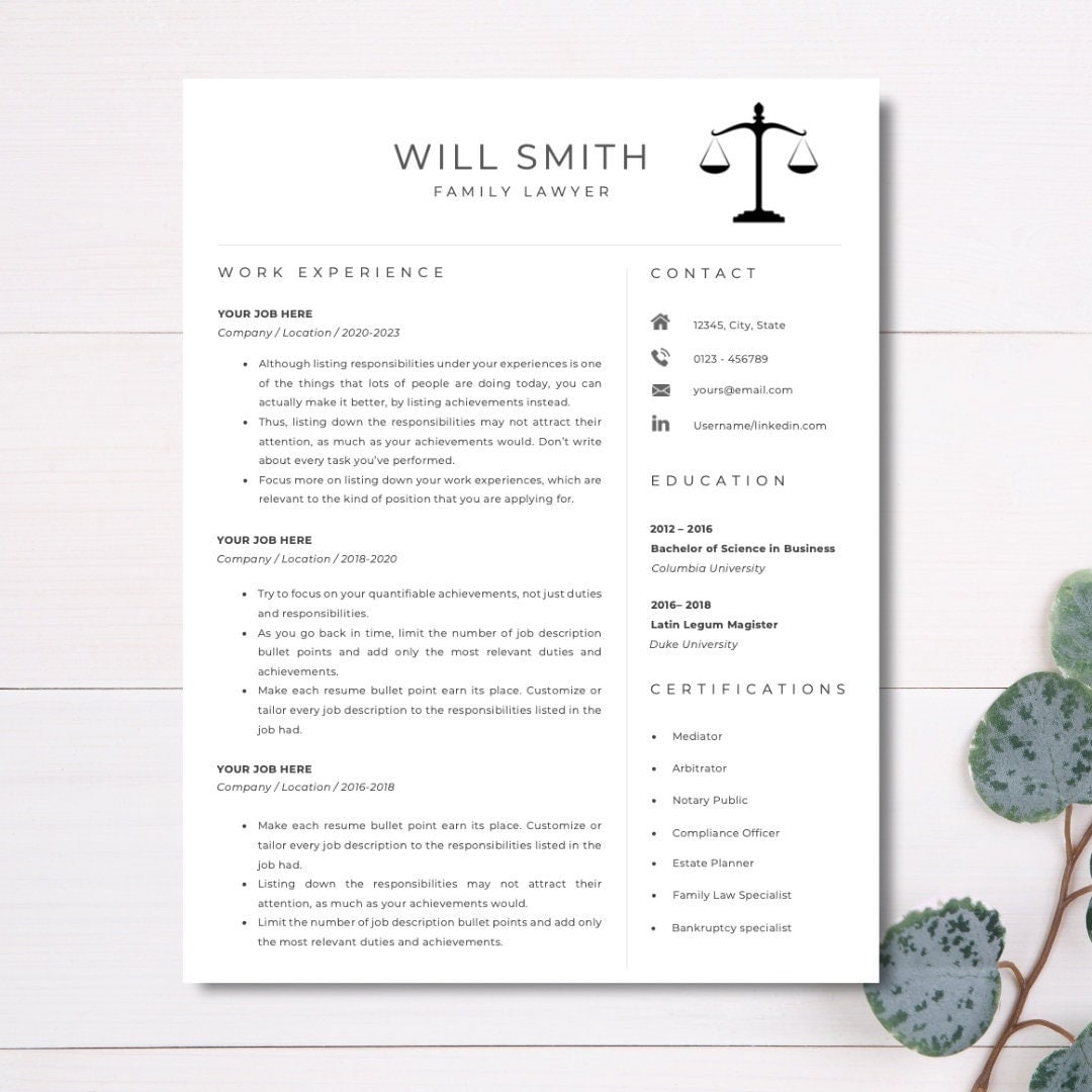 Lawyer Resume Template CV Attorney Resume Legal Resume - Etsy