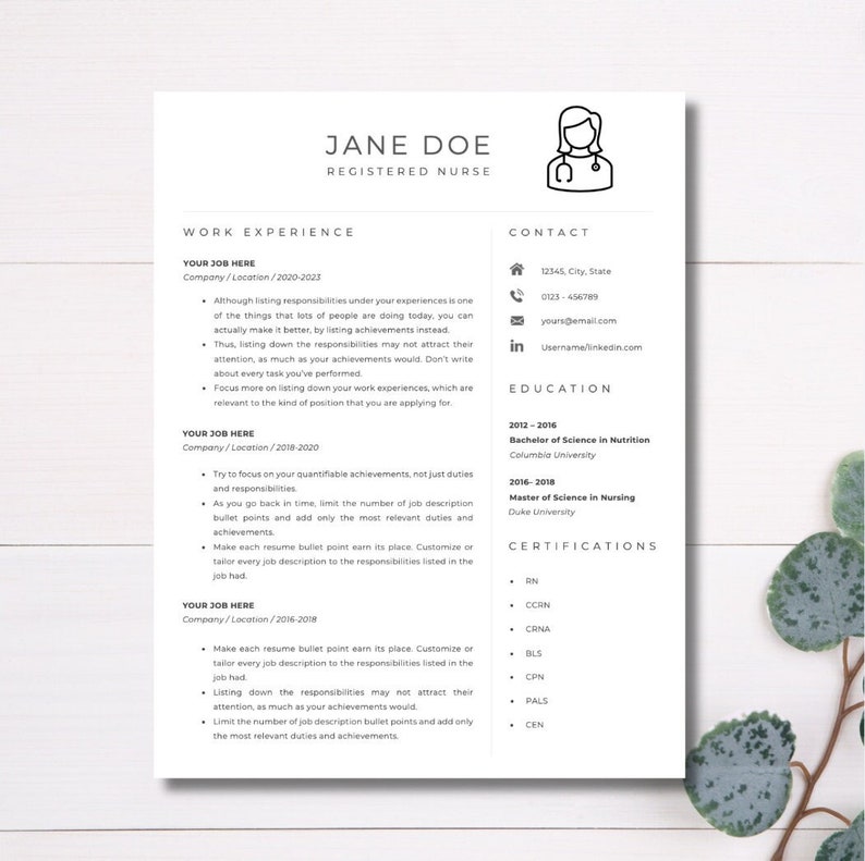 Travel Nurse Resume Template CV for Google Docs, Word |medical ...