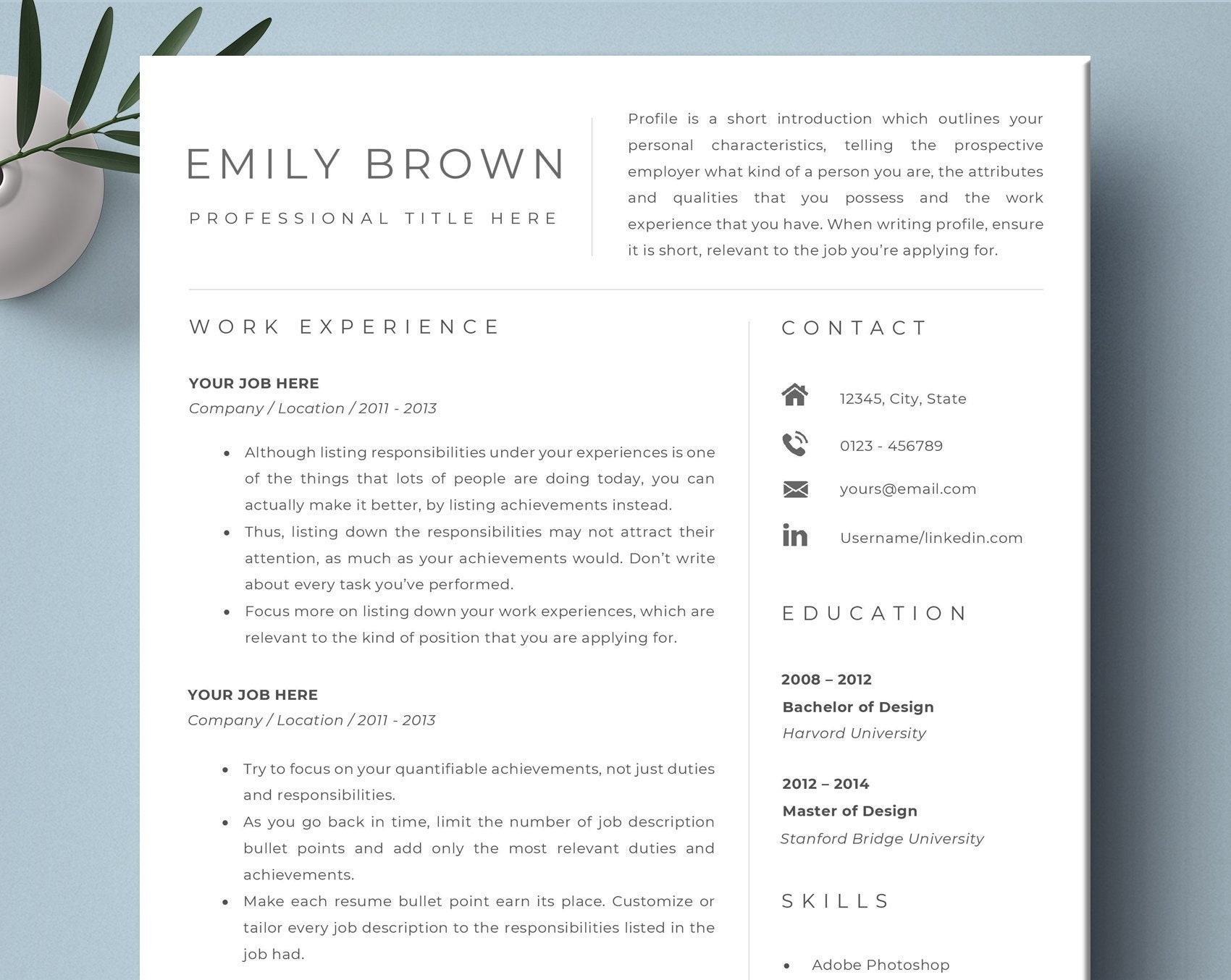 Modern & Minimalist Resume Template Package | Word, Google Docs, Pages ...