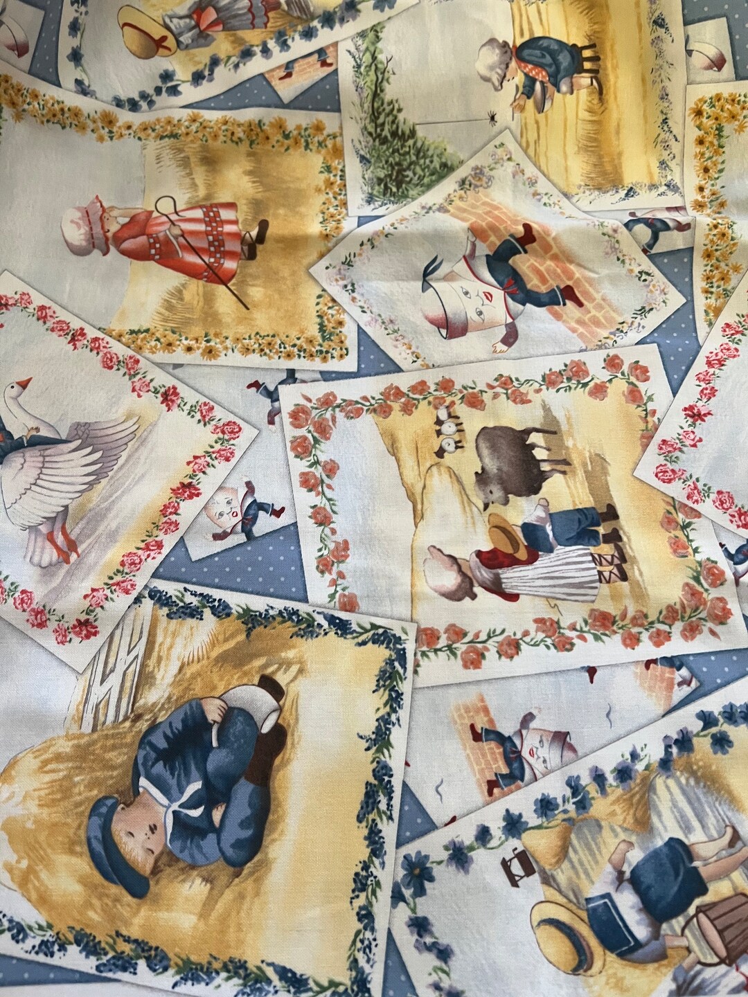 1/2 Yd Allover Nursery Rhyme Block Print Cotton Fabric by Faye ...