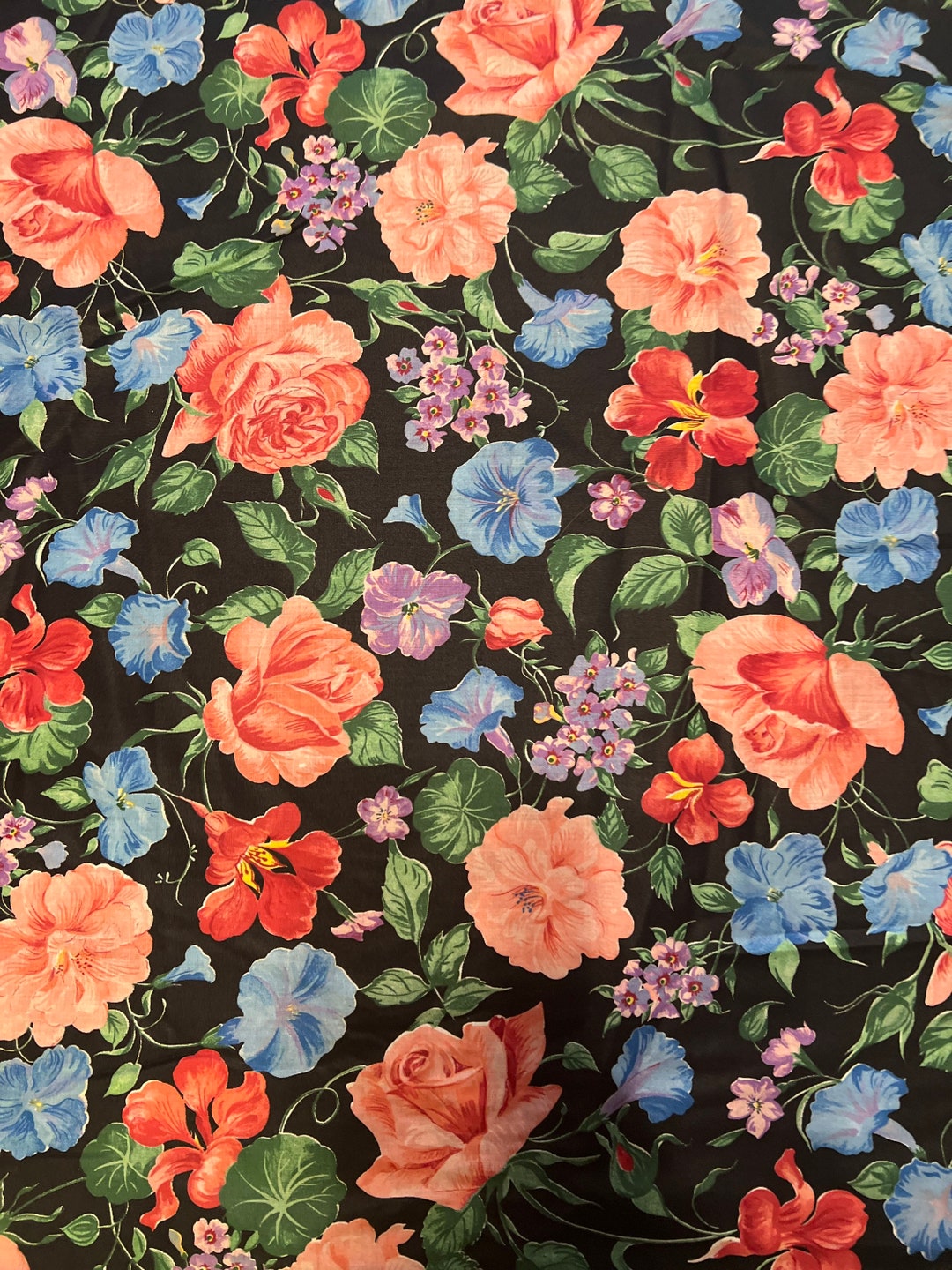 1/2 Yd Vintage All Over Large Flowers by Cranston Print Works Cotton Fabric - Etsy
