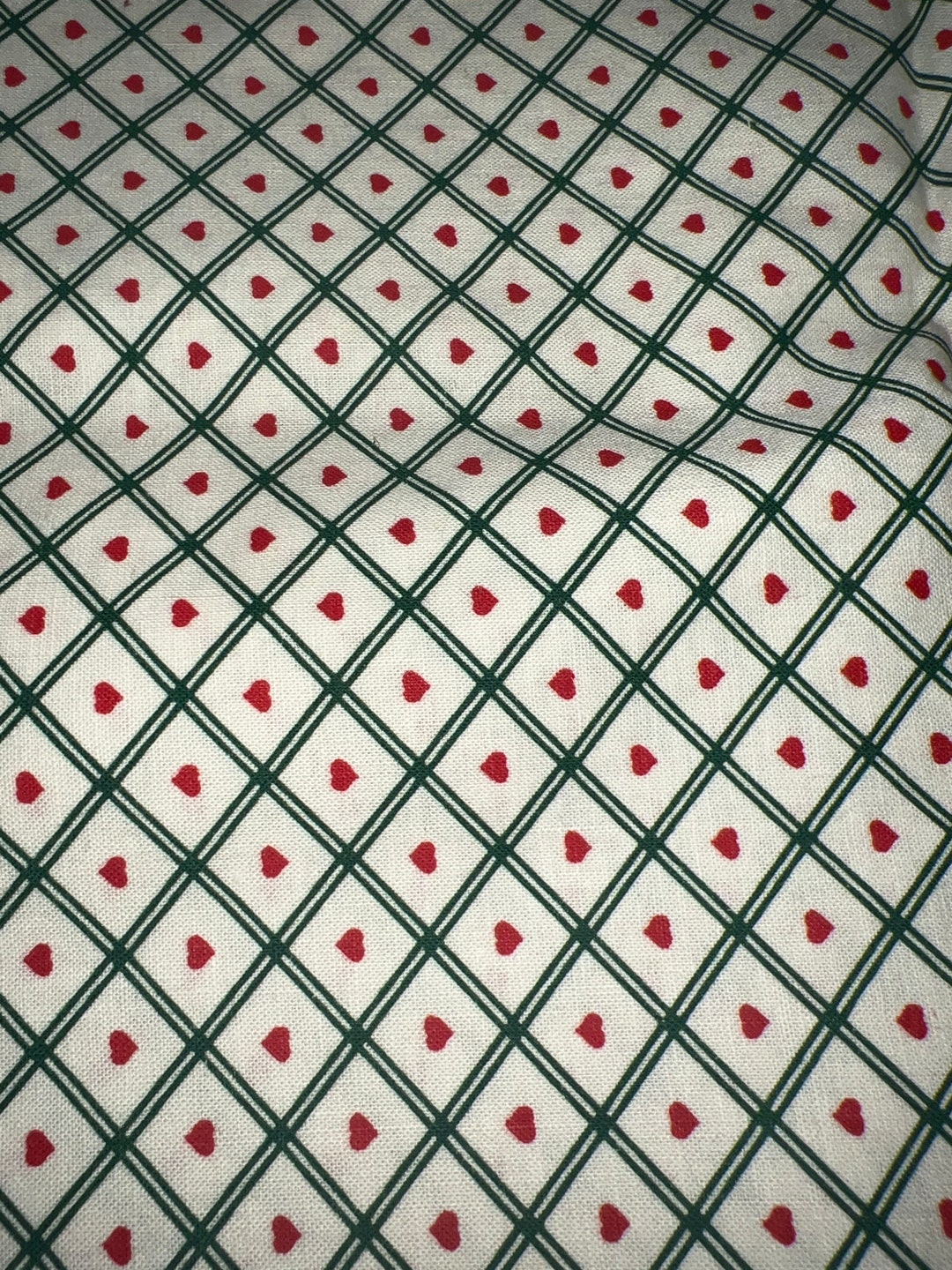1/2 Yd Vintage Heart Checkered Lattice Print Cotton Fabric - Etsy