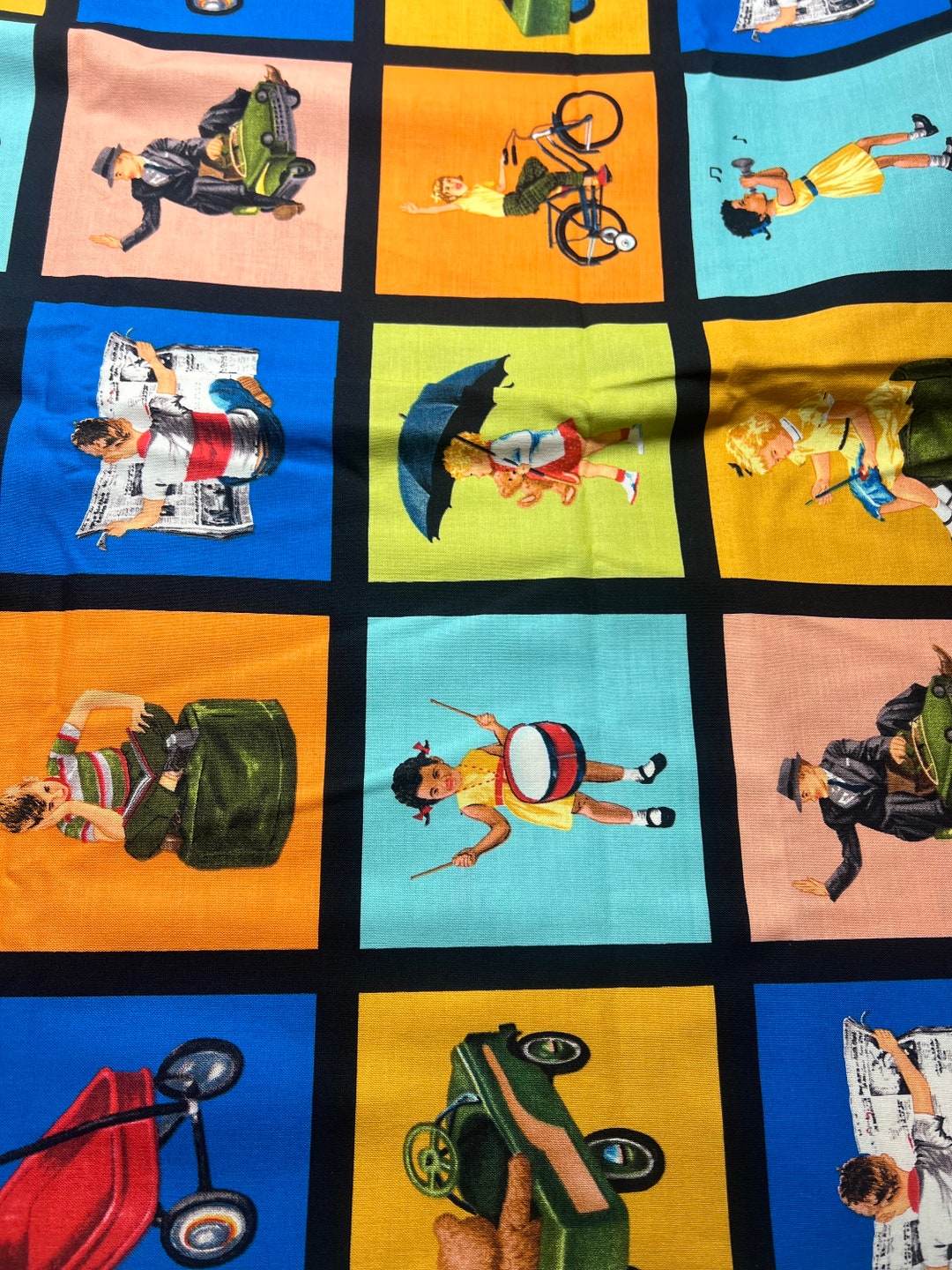 1/2 Yd Michael Miller “dick and Jane” Blocks Print Cotton Fabric - Etsy