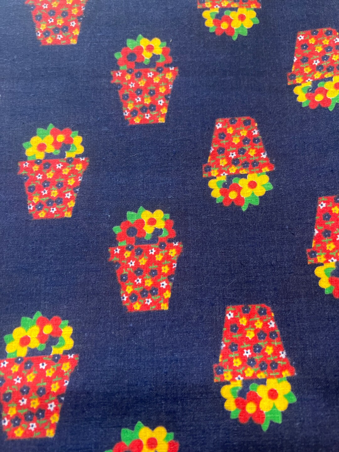 1/2 Yd Vintage Calico Flower Pot Heavier Weight Fabric - Etsy