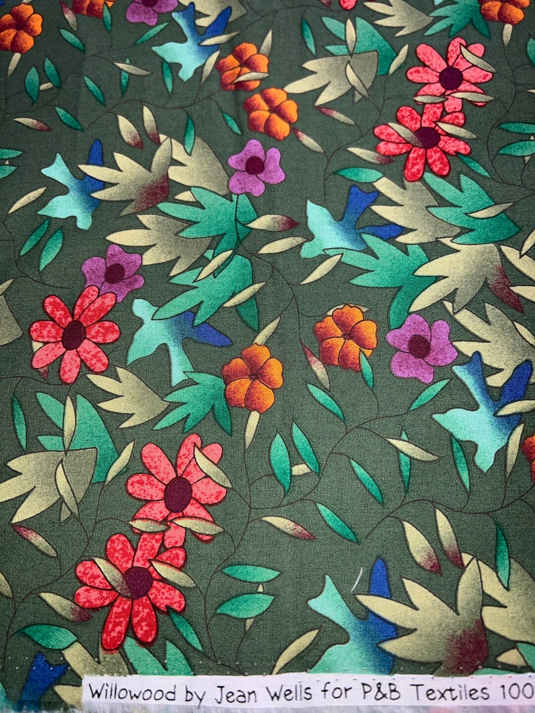 1/2 Yd “willowwood” Vibrant Floral Print Cotton Fabric by Jean Wells ...
