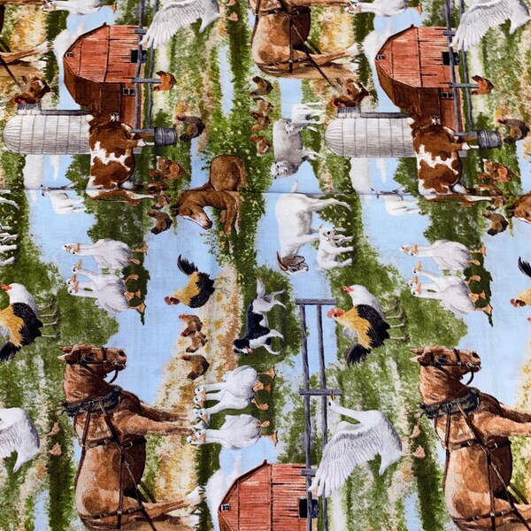 Vintage Farm Scene Fabric - Etsy
