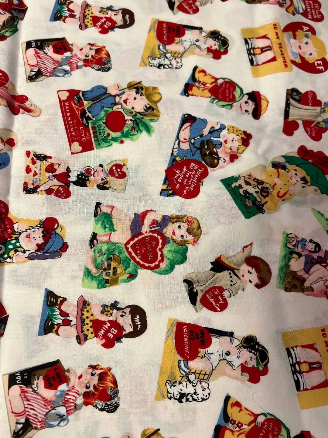 1/2 Yd Vintage Retro Kids Valentines Print by Faye Burgos Cotton Fabric ...