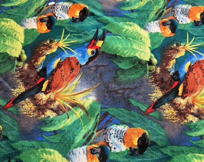 18” Vintage Vibrant Tropical Parrot Bird Print Cotton Fabric - Etsy