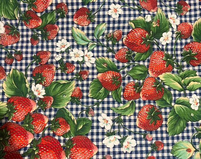17” Vintage Allover Strawberry Blossom Checkered Print by Kesslers for ...